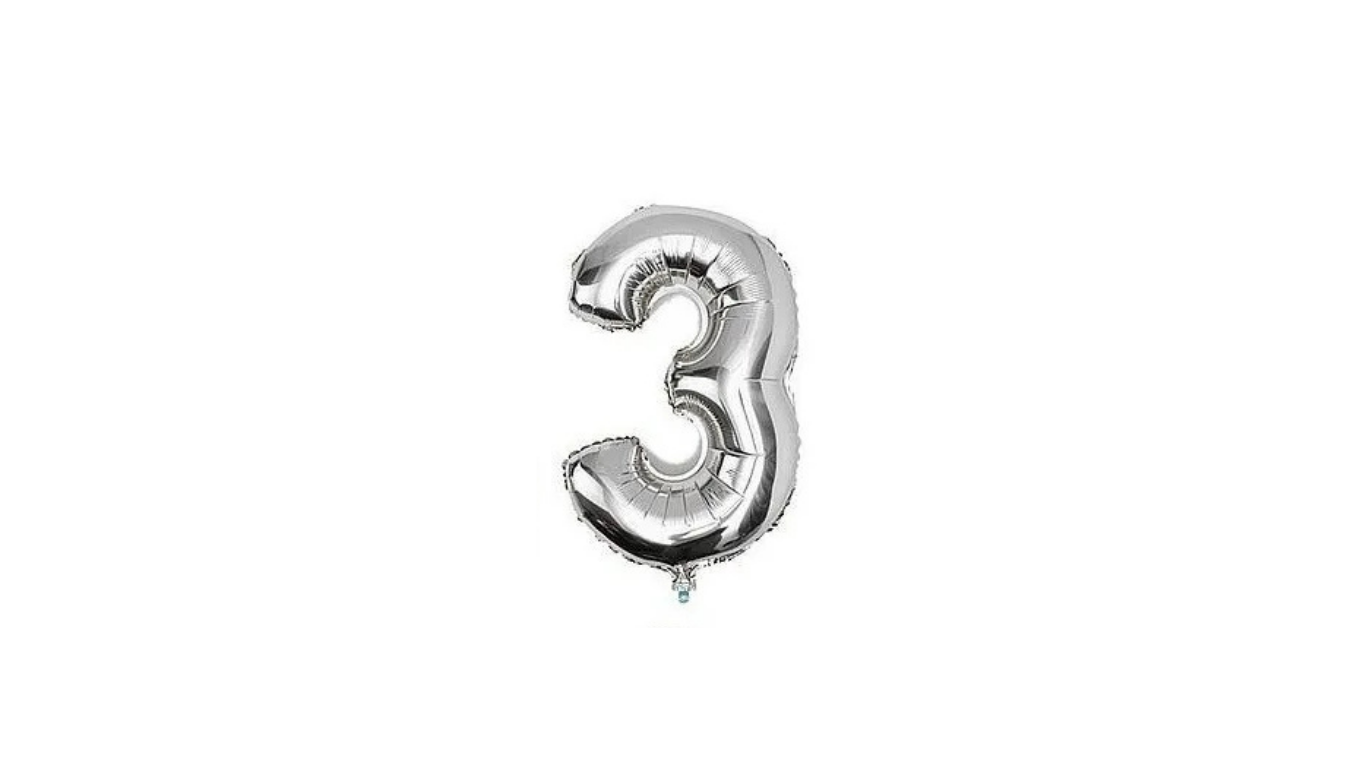GLOBO NUMERO 3 PLATEADO 1 MT - UNIVERSO MAGICO